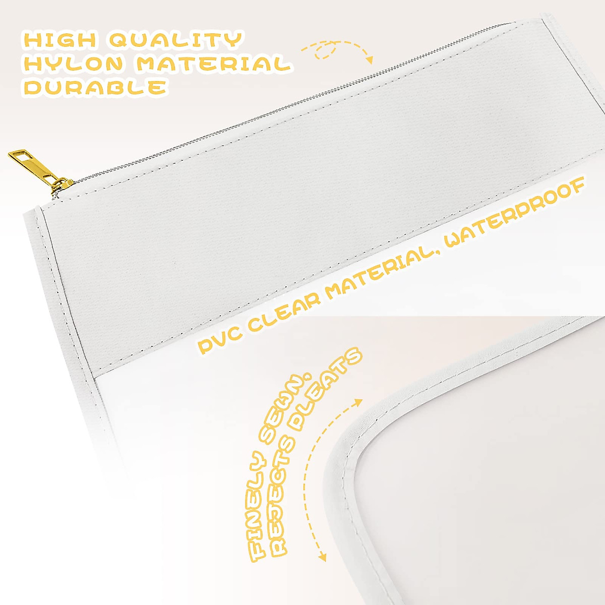 LOKFAR Nylon Makeup Bag DIY Chenille Letter Clear Travel Zipper Pouch, Preppy Makeup Bag Clear Cosmetic Bag, Water-proof Makeup Travel Pouch Snack Bags for Women (White)
