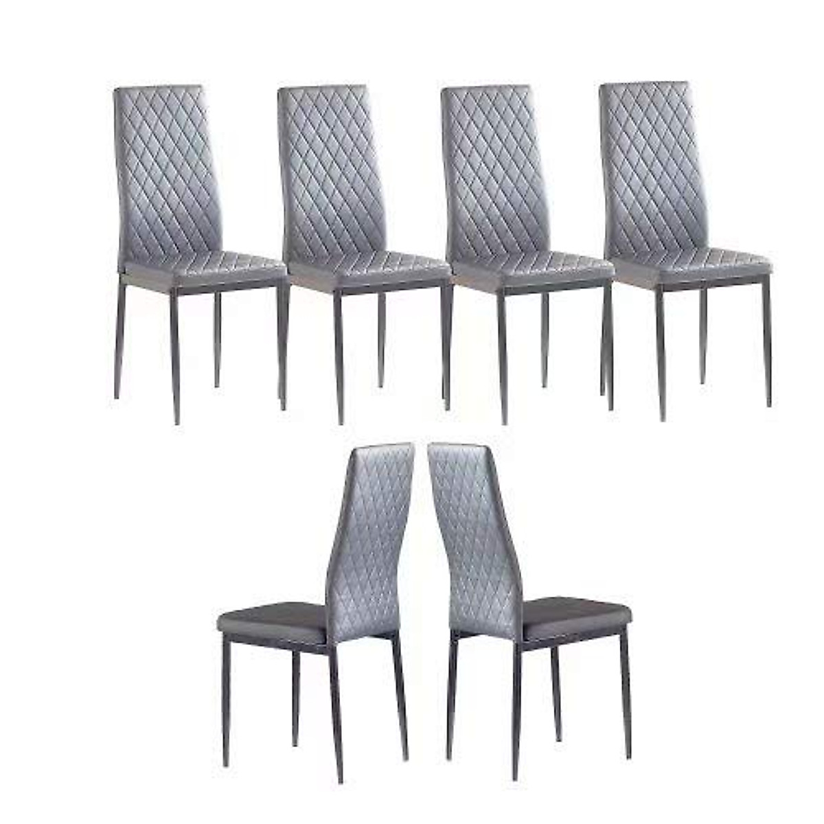 IANIYA Dining Chair Modern Minimalist Fireproof Leather Sprayed Metal Pipe Diamond Grid Pattern Restaurant Home Conference Chair Set of 6 Gray