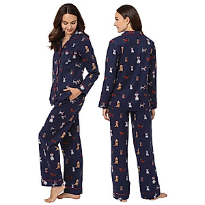 PajamaGram Womens Flannel Pajamas - Women's Dog Pajamas, Navy, MD