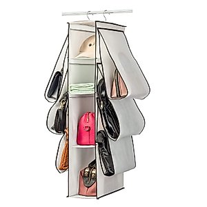 SAVERHO Hanging Purse Handbag Organizer,Closet Purse Handbag Organizer for Wardrobe Space Saving Closet Organizers System with 10 Compartments Handbag Holder (White)