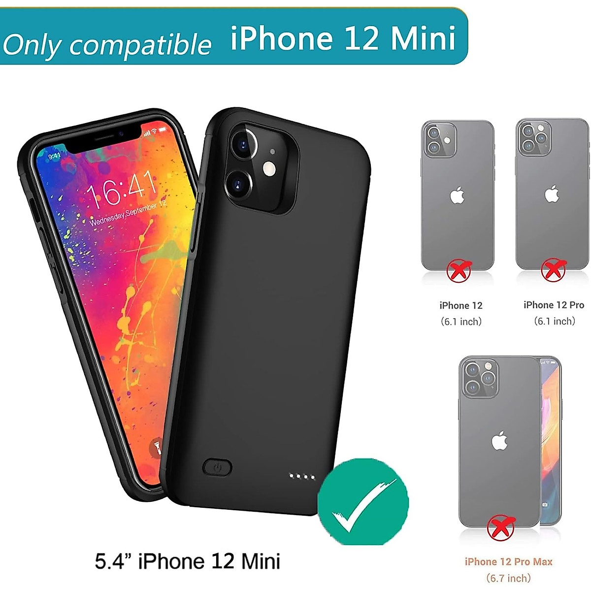 iCatchy Battery Case iPhone 12 Mini(5.4 inch), Large Capacity 8200mAh Ultra-Thin Portable 2-in-1 Charging and Protection Battery case,Compatible with iPhone 12 Mini Extended Battery Charger case