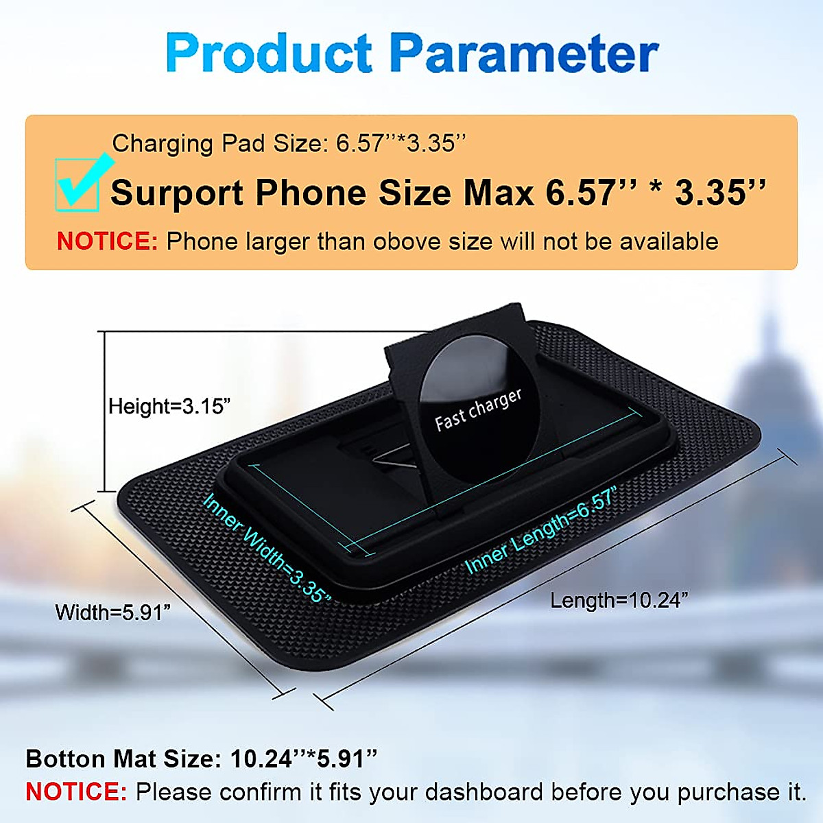 Wireless Charger for Car iPhone Wireless Charger Fast Charging 15W Qi Car Wireless Charging Pad Phone Charger Dashboard Car Wireless Charger for iPhone, Samsung, Android Cell Phones