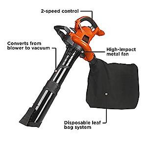 BLACK+DECKER Leaf Blower & Leaf Vacuum, 3-in-1, 12-Amp, 250-MPH, 400-CFM (BV6000)