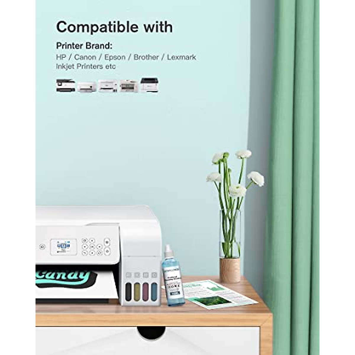 ECHALLENGE Printer Cleaning Kit Inkjet Printer Head Cleaning 100ML Kit -2 Pack for HP Brother Canon 8600 8610 6700 6900 Epson et-2720 et-2750 WF-7710 WF-3640 Liquid Printers Nozzle (Cyan, 200ML)