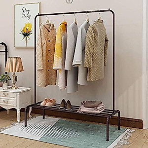 BOFENG Metal Garment Rack Heavy Duty Clothes Stand Rack With Top Rod and Lower Storage Shelf Industrial Clothes Rack for Indoor Bedroom (Brown)
