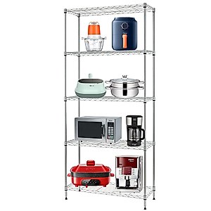 FDW 24" L×14" W×60" H Wire Shelving Unit Metal Shelf with 5 Tier Layer Rack Strong Steel for Restaurant Garage Pantry Kitchen Garage,Chrome