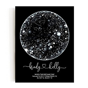 Custom Star Map - Personalized Constellation Map (Print, Multiple Sizes, Night Sky by date Wall Art, Unique Gift - Special Occasion, Wedding Gift, Anniversary Gift, Valentines Day Gift)