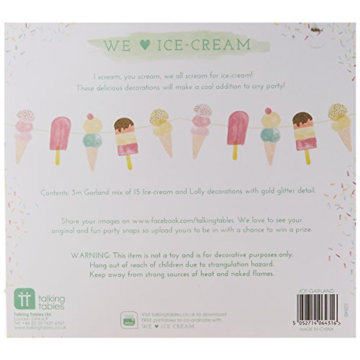 Talking Tables Ice Cream Party Decorations Garland Banner | Great For Summer Décor And Birthday Party | 3M