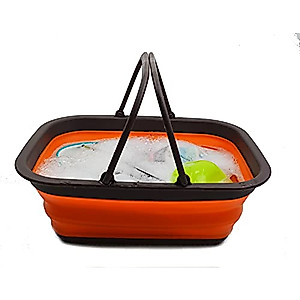 SAMMART 9.2L (2.37Gallon) Collapsible Tub with Handle - Portable Outdoor Picnic Basket/Crater - Foldable Shopping Bag - Space Saving Storage Container (Grey & Orange, 2)
