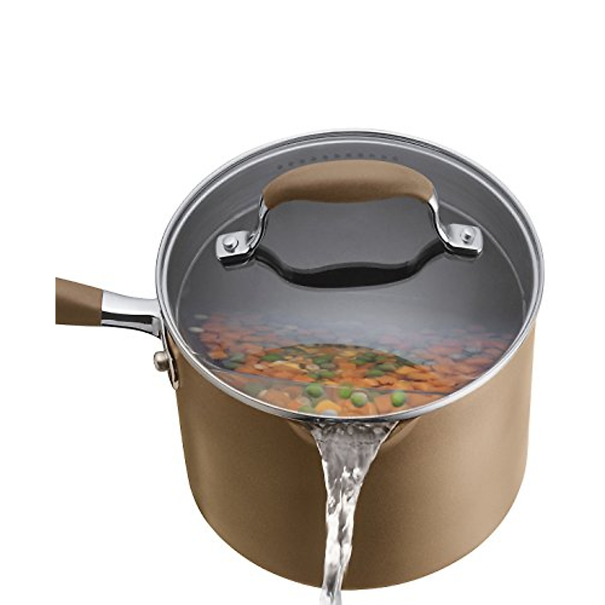 Anolon Advanced Bronze Hard-Anodized Nonstick 3-Quart Covered Straining Saucepan with Pour Spouts