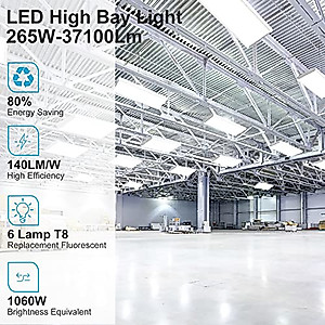 Lightdot 4 Pack LED High Bay Shop Light, 4FT (Large Area Illumination) 265W 37100LM [Eqv.1060W MH/HPS] 5000K Linear Hanging Light for Warehouse, Energy Saving Upto 10000KW*4/5Yrs(5Hrs/Day)