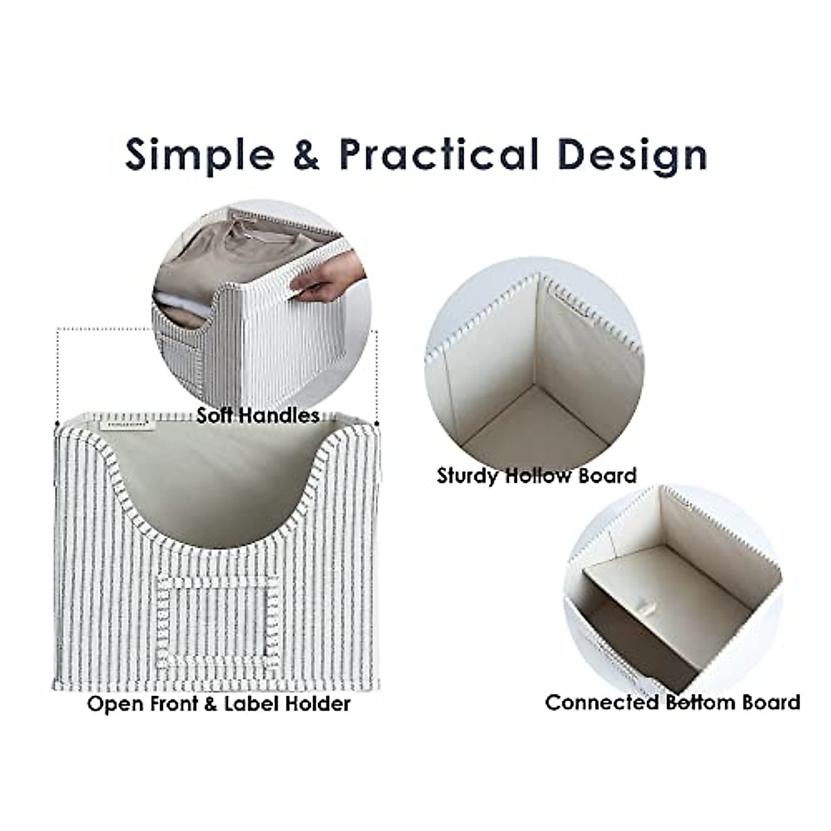 StorageWorks Closet Storage Bins, Open Front Cube Storage Bins with Cutout Window and 2 Handles, Foldable Fabric Clothes Organizer, Gray and White Stripes, 2-Pack