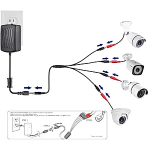 [UL Listed FCC] AC 100-240V to DC 12V 2A Power Supply Adapter 5.5mm x 2.1mm Switching +4 Split/ 4-Way Power Cable for CCTV Security Camera DVR NVR Led Strip