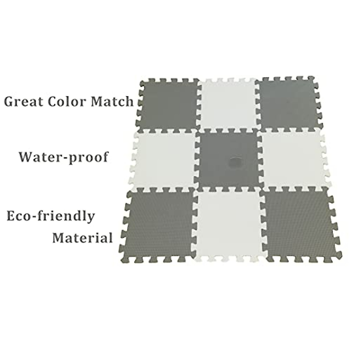 18 Pieces Foam Play Mat, Interlocking Playmat Tiles, Foam Floor Mat Tiles for Kids, Puzzle Play Mat, Exercise Gym Mats – Color of Gray & White with Border