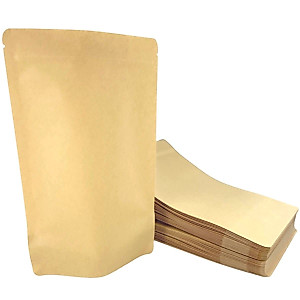 50 Kraft Stand Up Paper Bag, Ziplock Stand Up Bags, Reusable, ReSealable Lock Bags Brown, Cookie Bags, Coffee Bags, Treat Bags (7" X 11.8" Without Window) One Pound or more