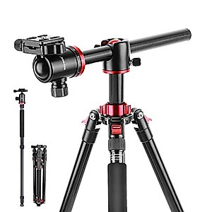 NEEWER Camera Tripod Monopod with Rotatable Center Column for Panoramic Shooting, Aluminum Alloy 75"/191cm, 360° Ball Head, 1/4" Arca Type QR Plate for DSLR Camera Video Camcorder up to 26.5lb/12kg