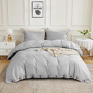 MUKKA Duvet Cover Set King Size Heather Grey Coconut Button Closure Linen Like Chambray Modern Style Elegant Soft King Duvet Cover Luxury& Breathable Covers (104 * 90 inches)