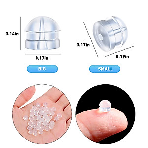 100 Pieces Clear Earring Backs Hamburger Shaped Earring Safety Backs Secure Locking Earring Backs Silicone Earring Backs Stopper for Jewelry Accessories Supplies, 2 Sizes