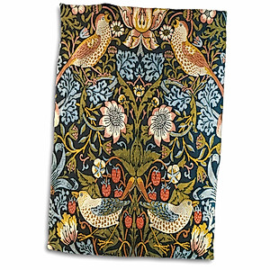 3D Rose William Morris Strawberry Thief Pattern Hand Towel, 15" x 22", Multicolor