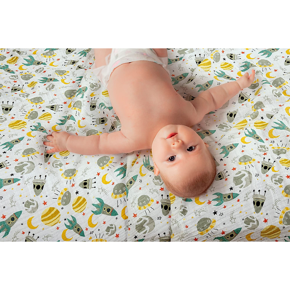 Muslin Swaddle Blankets Babies, Very Soft and Breathable Essential Receiving wrap, Ideal Newborn swaddling Set, Best Shower Gift, 47 X 47 inches (Gimme Some Space (4 Pack))