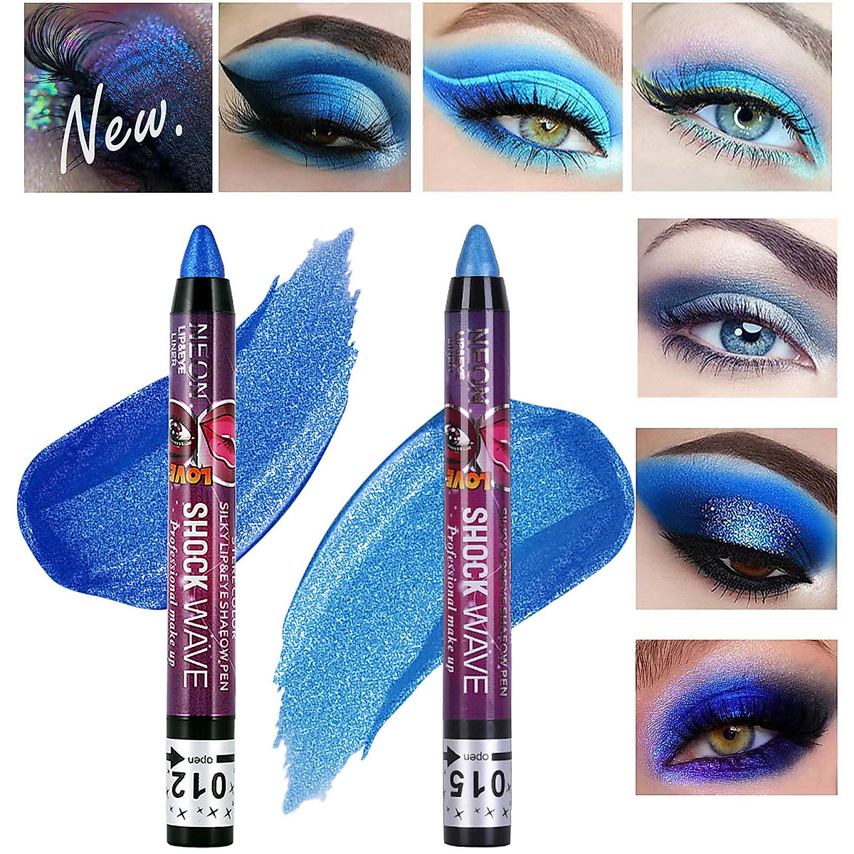 MEICOLY 2pcs Blue Eyeshadow Stick,Metallic Shimmer Crayon,Waterproof Single Eye shadow Pencil,Shiny Blue Rotating Eye shadow Blue Eyeliner Stick Corpse Bride Avatar Blue Eyeshadow Makeup