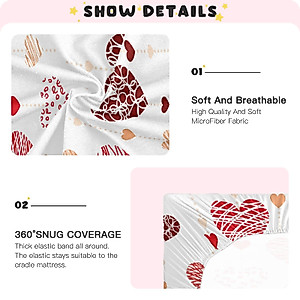 Valentines Day Hearts Baby Crib Sheets Soft Toddler Bed Sheets Breathable Mattress Cover Crib Mattress Sheet for Boys Nursery Crib Mattress, 52 * 28 * 9in