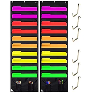 COMPONO Wall Storage Pocket Charts (10 Pocket - 2 Pack, Black) File Organizers with Free Bonus 6 Door Hangers. Best Pocket Chart for School, Classroom, Home or Office. Wall Pocket Chart Organizer