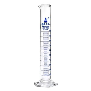 EISCO Graduated Cylinder, 100ml - Class A Tolerance ±0.50ml - Hexagonal Base - Blue Graduations - Borosilicate 3.3 Glass