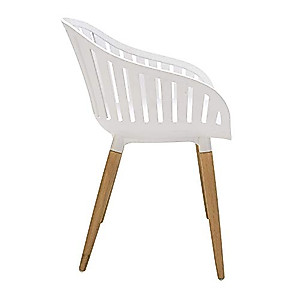 Armen Living Nassau Outdoor Patio Arm Dining Chairs, 17" Seat Height, Set of 2, Eucalyptus and Sand Taupe