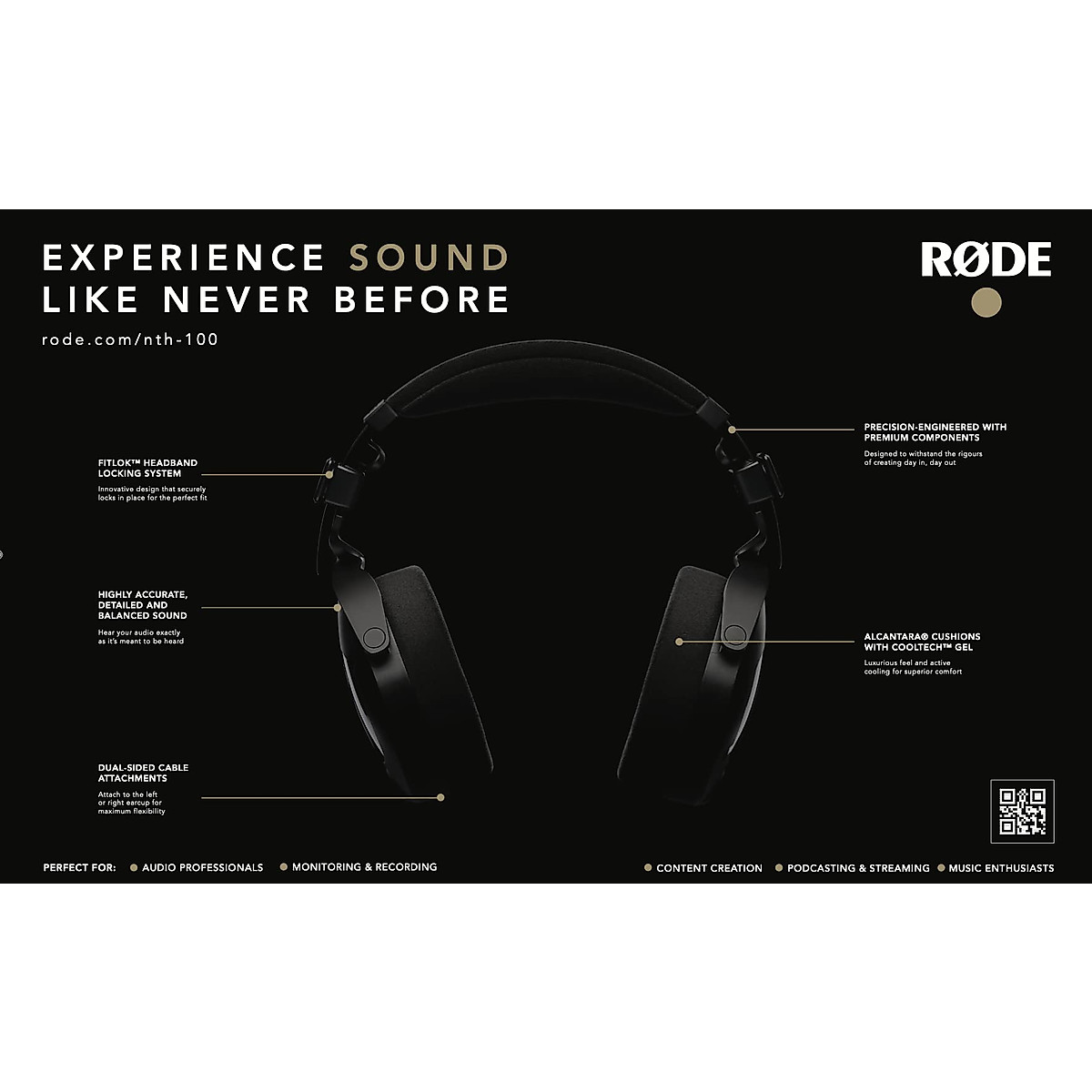 Rode NTH-100 Professional Over-Ear Headphones with Soft Case, 3.5mm to 1/4" Headphone Adaptor and StreamEye Polishing Cloth