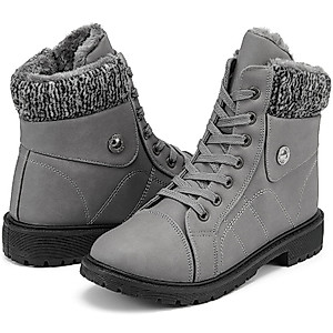 yageyan Womens Winter Snow Boots Warm Fur Lined Winter Water-resistan Ankle Booties Zipper Anti-Slip Combat Boots(Grey7)