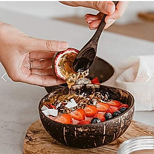 Natural Coconut Bowls and Coconut Spoons (Set of 2 Bowls and 2 Spoons) - 100% Natural Serving Bowls - Vegan - Organic - Hand Made - Eco Friendly - Made from Reclaimed Coconut Shells - by Coco Co.
