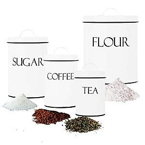 OUTSHINE Kitchen Canisters for Countertop Set of 4 | Farmhouse Canister Sets for Kitchen Counter White | Flour Sugar Coffee Canister Farmhouse Kitchen Decor | Vintage Style Large Storage Containers