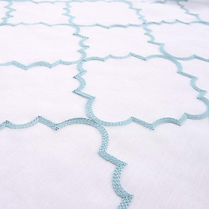 Sheer Curtains Blue 45 Inches Embroidered Moroccan Design, Rod Pocket Voile Drapes for Living room, Bedroom, Window Treatments Semi Curtain Panels for Yard, Patio, Villa, Parlor, Set of 2, 52"x 45".