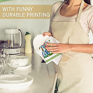 Spring Kitchen Towels, Hello Spring Blue Truck Gnomes Dish Towels Set of 4, Flowers Vase Blossoms Bike Home Sweet Home Seasonal Tea Hand Towels Dishcloths Housewarming Gifts for Home Decorations