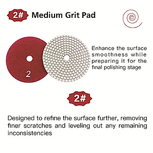 ComeFloor 4 Inch Wet/Dry 3 Step Diamond Polishing Pads for Granite Marble Concrete Hook and Loop Stone Polishing Pads Step-2 Bundle（3 PCS）