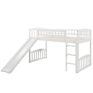 Harper & Bright Designs Twin Size Low Loft Bed with Slide and Ladder, Junior Loft Bed Wood Kids Loft Bed with Slide for Girls Boys,No Box Spring Needed,White