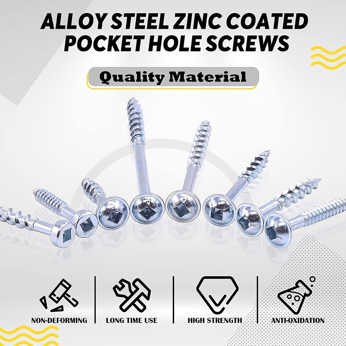 Hilitchi #8 Alloy Steel Zinc Pocket Hole Screws Weather Resistant Square Drive Screws with Square Drive (1 1/4 Inch Coarse Thread-280PCS)