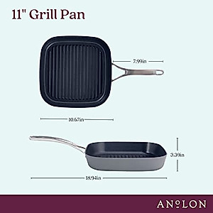 Anolon Allure Hard Anodized Nonstick Deep Square Griddle Pan/Grill, 11 Inch, Dark Gray