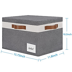 PFFVRP Extra Large Storage Bins with Lids, Foldable Fabric Storage Baskets with Lids, Sturdy Storage Boxes with Labels and 3 PU Handles for Closet Home Bedroom Office (32L, Grey&White)