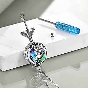 ONEFINITY Wolf Urn Necklaces for Ashes Sterling Silver Abalone Shell Wolf Cremation Jewelry with Dragonfly Urn Keepsake Memorial Urn Jewelry for Women Men