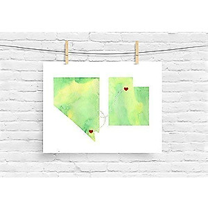 Any Two States Map Art Print Wall Decor - WATERCOLOR series - Love Wedding Gift Personalized State