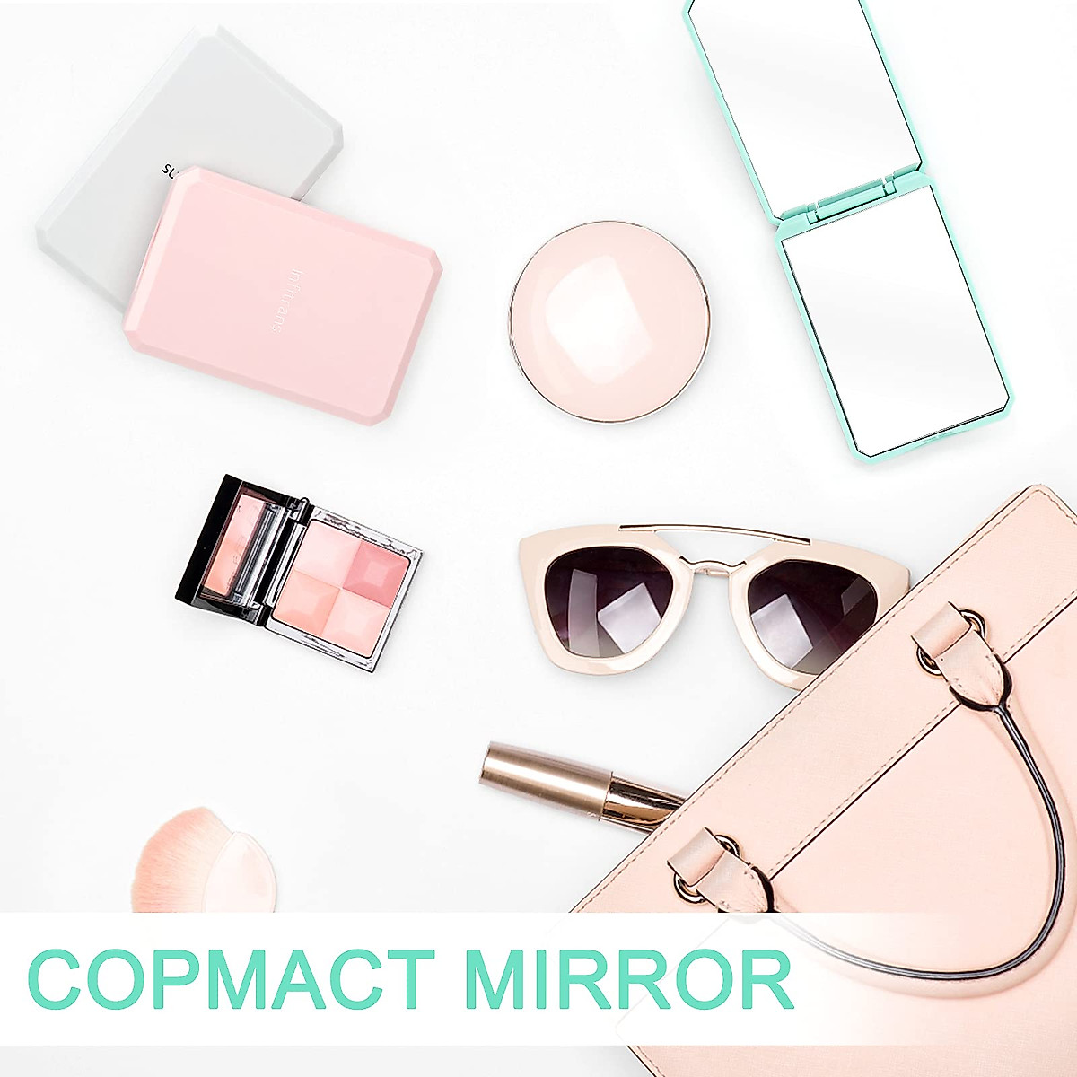 Infitrans Pocket Mirror, 1X/2X Magnification Compact Travel Makeup Mirror Purse Mirror, 2-Sided, Portable, Folding, Handheld, Small Compact Mirror with 3 Packaging