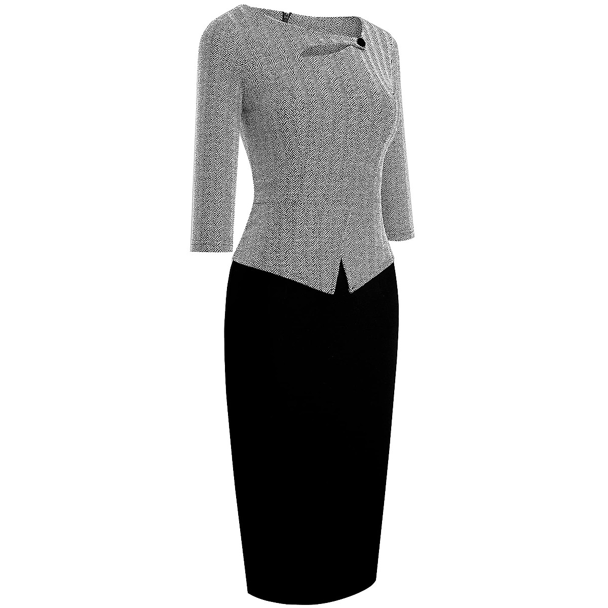 HOMEYEE Women's Elegant Chic Bodycon Formal Dress B288(L, Gray Pattern+Black)