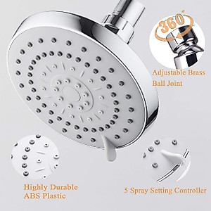 High Pressure Shower Head with 11 IN Adjustable Arm, 5-Settings Rain Shower Head, HarJue Luxury Rainfall Showerhead with Shower Arm-Make The Water Flow Down Vertically for A Better Experience(Chrome)