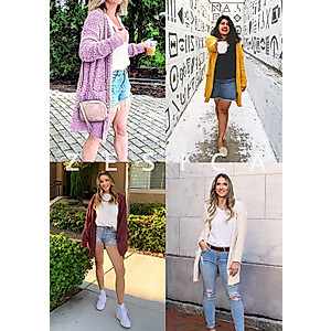 ZESICA Women's Fall Casual Long Sleeve Open Front Soft Chunky Knit Sweater Cardigan Outerwear,Maroon,Small