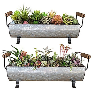 ShabbyDecor Galvanized Metal Trough Succulent Planter Farmhouse Metal Tray Rustic Tabletop Centerpiece Décor Set of 2