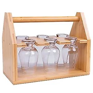 JILLMO Whiskey Glass Holder Rack, Bamboo Caddy Compatible with Glencairn Whisky Glasses, Crystal Whiskey Glasses, Bourbon Glasses