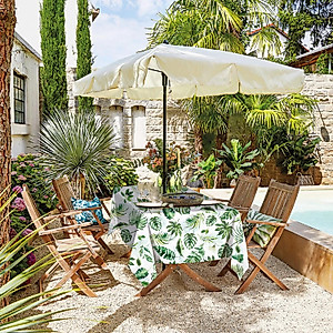 Yighty Outdoor Tablecloth with Umbrella Hole 60x84inch,Spring Summer Palm Leaf Outdoor Zipper Tablecloth,Waterproof and Wrinkle-Free Washable Rectangular Tablecloth for Picnics,Party,Camping and BBQ