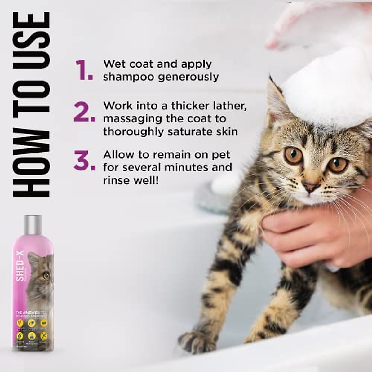 Shed-X Shed Control Shampoo for Cats, 8 oz – Reduce Shedding – Shedding Shampoo Infuses Skin and Coat with Vitamins and Antioxidants to Clean, Release Excess Hair and Exfoliate